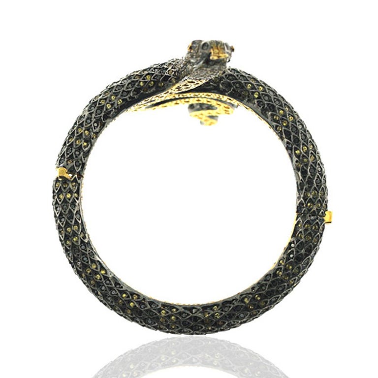 Snake Shaped Bangle With Sapphire and Pave Diamonds Made in 14k Gold ...