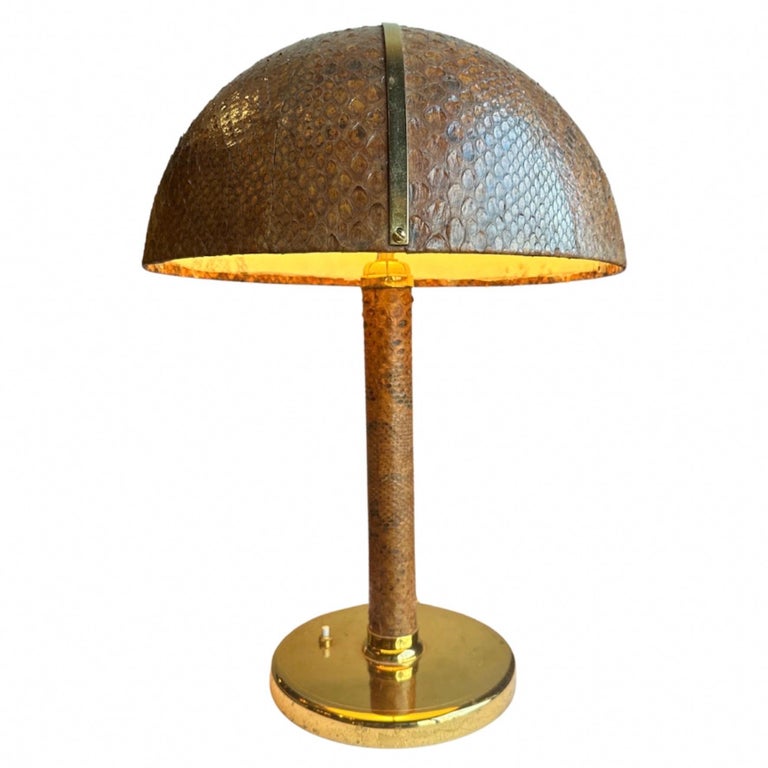 Snake Skin and Brass Accent Table Lamp In the Manner of Gabriella ...