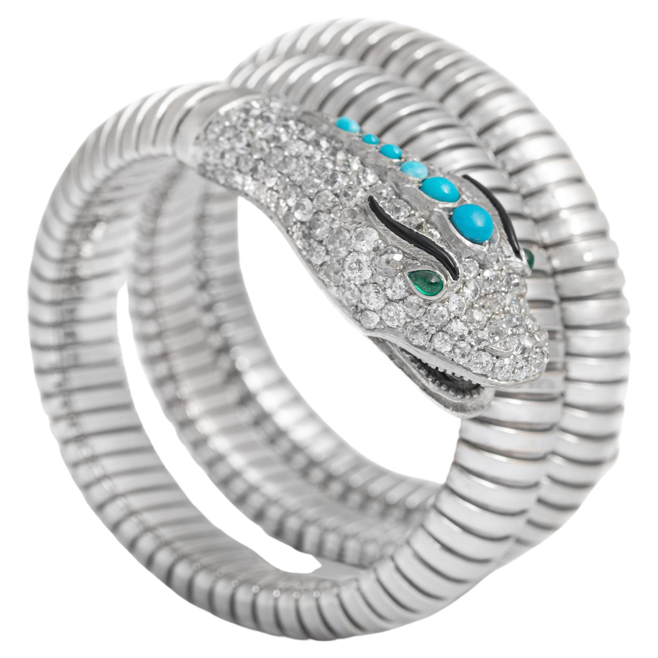 Snake Turquoise Diamond Onyx Emerald Platinum White Gold 18K Tubogas ...
