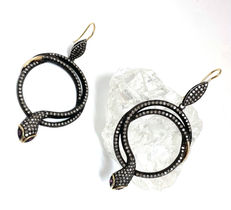 Snakes with Ruby Eyes and Diamonds Paradizia Earrings For Sale at 1stDibs