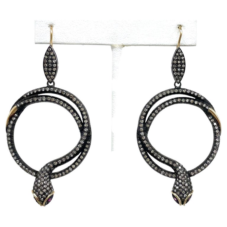 Snakes with Ruby Eyes and Diamonds Paradizia Earrings For Sale at 1stDibs