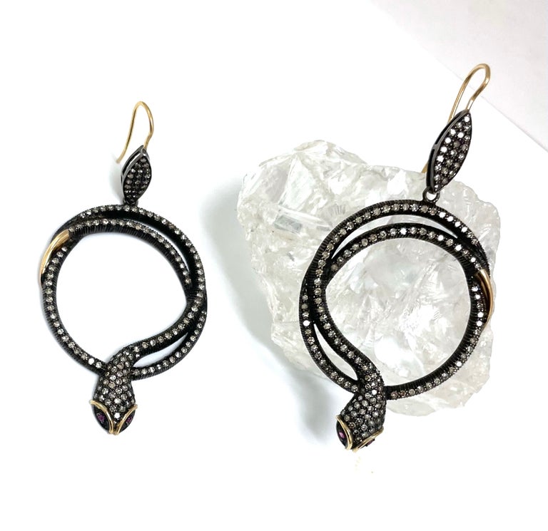 Snakes with Ruby Eyes and Diamonds Paradizia Earrings For Sale at 1stDibs