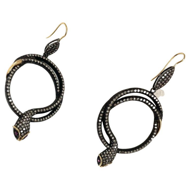Snakes with Ruby Eyes and Diamonds Paradizia Earrings For Sale at 1stDibs