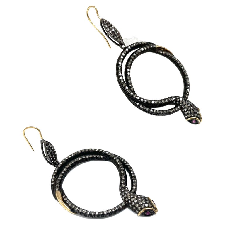 Snakes with Ruby Eyes and Diamonds Paradizia Earrings For Sale at 1stDibs