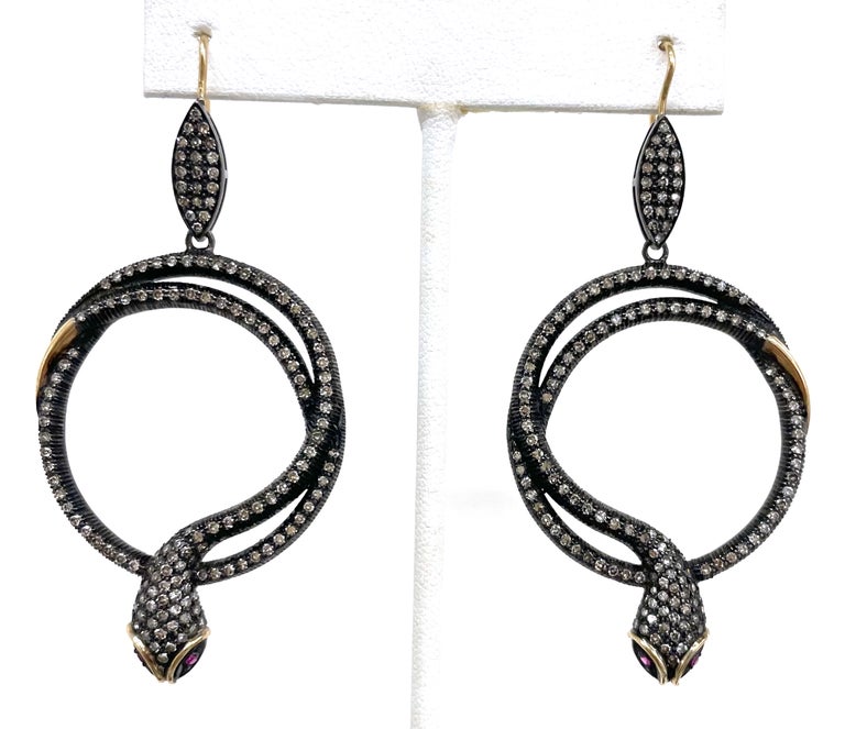 Snakes with Ruby Eyes and Diamonds Paradizia Earrings For Sale at 1stDibs