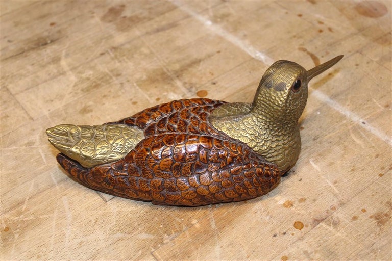 Snipe Bird Sculpture Italy 1970s Brass Wood For Sale at 1stDibs