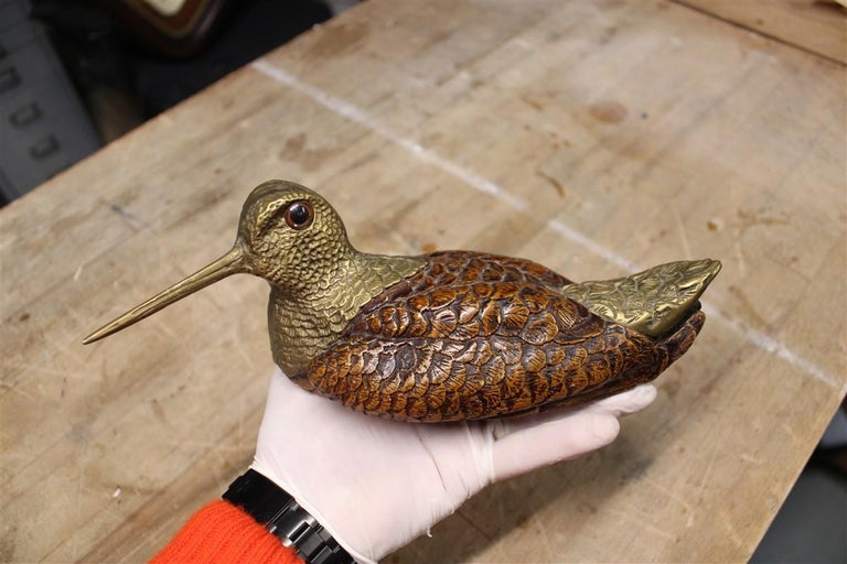 Snipe Bird Sculpture Italy 1970s Brass Wood For Sale at 1stDibs