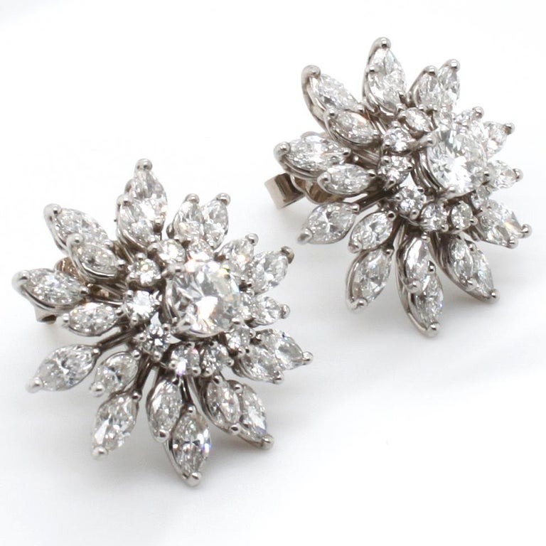 Snowflake Diamond Earrings, Brilliant and Marquise Cut at 1stDibs