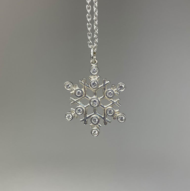 Snowflake Pendant with 024 Carats of White Diamonds and 14K White Gold ...