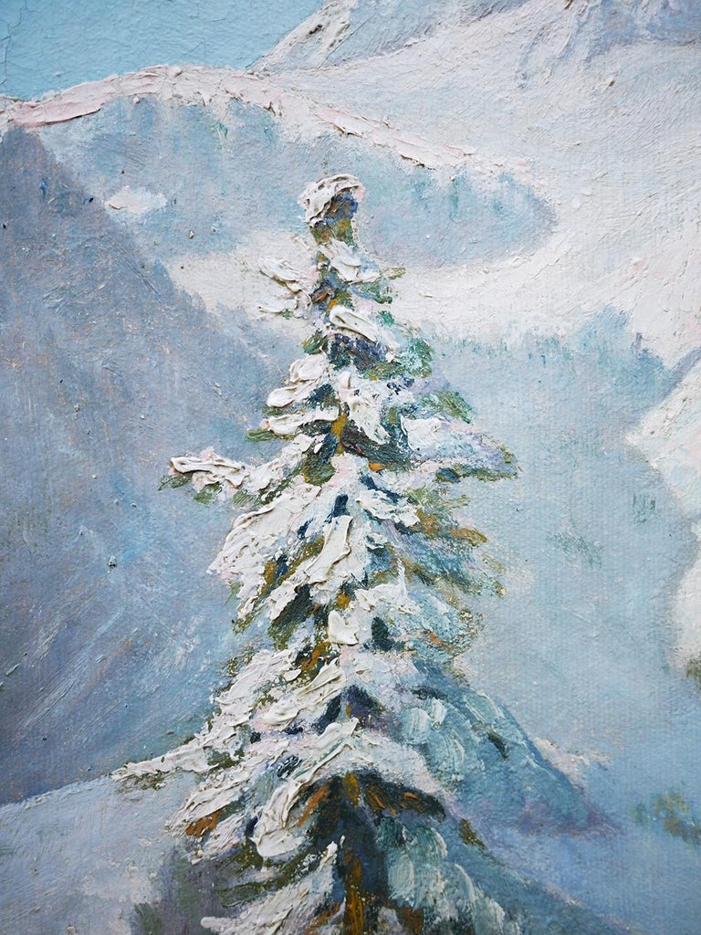 Snowy Mountains Painting Mountains Winter Oil on Canvas, 1947 at 1stDibs