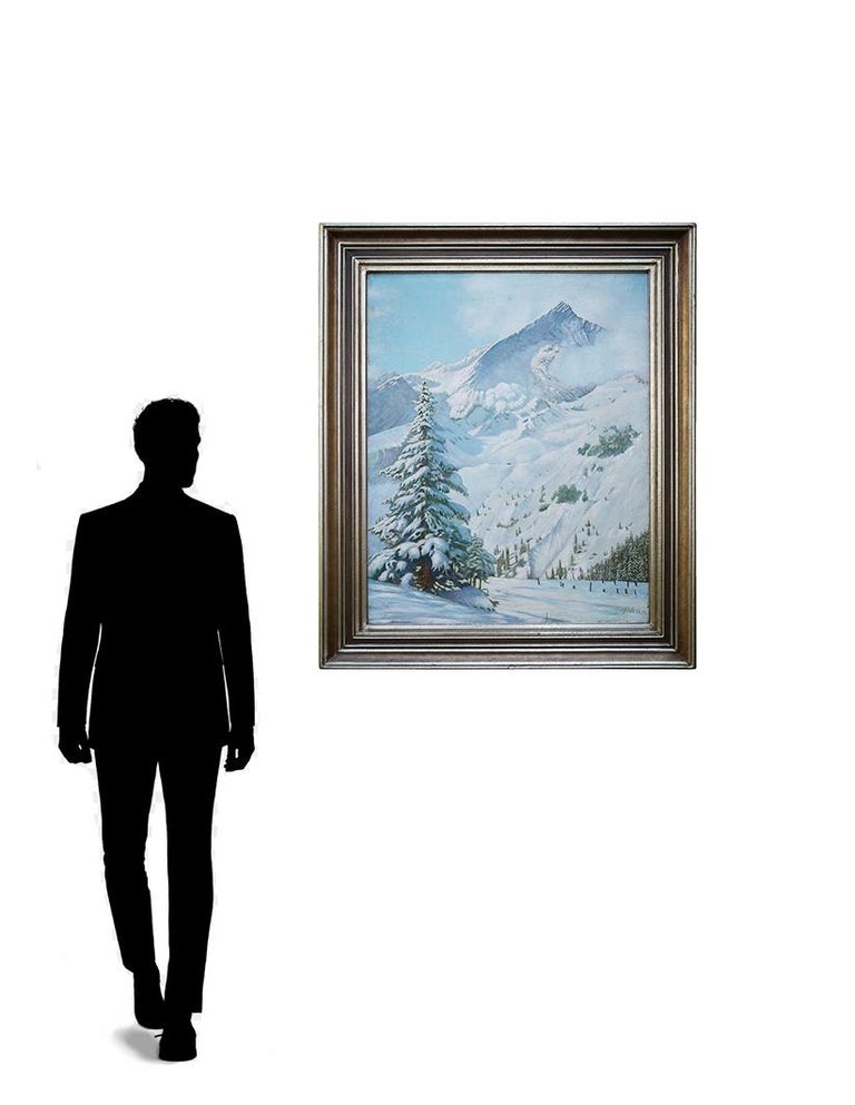 Snowy Mountains Painting Mountains Winter Oil on Canvas, 1947 at 1stDibs