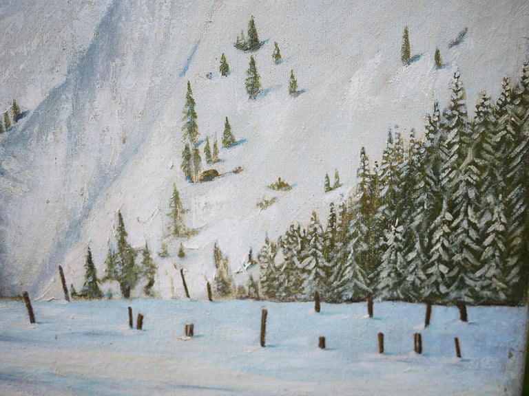 Snowy Mountains Painting Mountains Winter Oil on Canvas, 1947 at 1stDibs