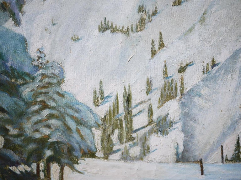 Snowy Mountains Painting Mountains Winter Oil on Canvas, 1947 at 1stDibs