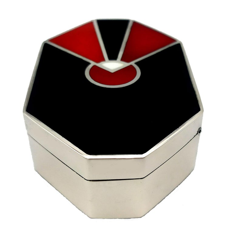 Snuff Box Art Deco Design Sterling Silver Salimbeni For Sale at 1stDibs