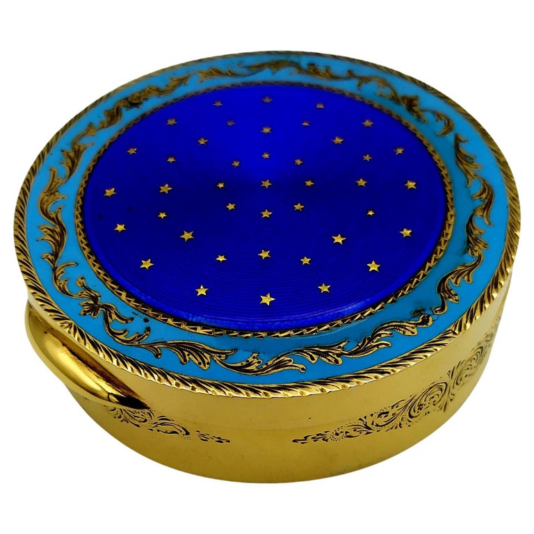 Snuff Box Round Guilloche Enamel Box Gold Paillons Stars of Sky ...