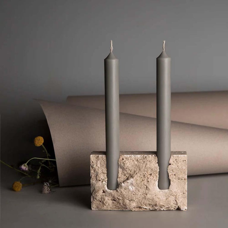 Snug in Bone White Travertine Candle Holder For Sale at 1stDibs