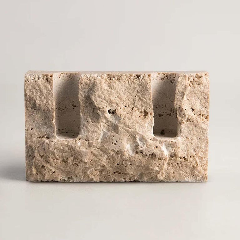 Snug in Bone White Travertine Candle Holder For Sale at 1stDibs