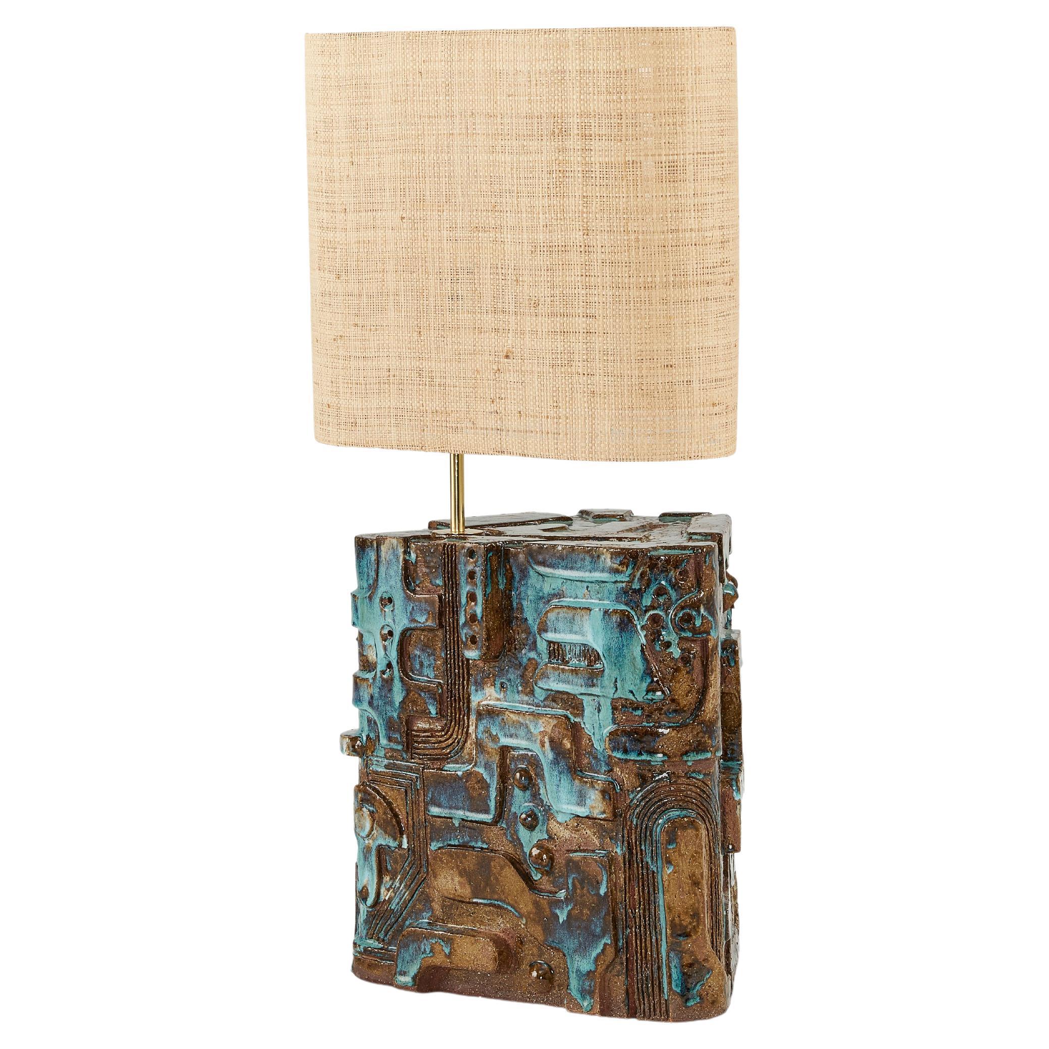 So Disco Modern 70's Inspired Ceramic Raffia and Brass Table Lamp by ...
