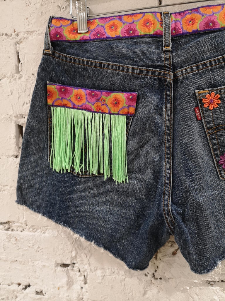 SOAB Blue flowers passementerie handmade shorts For Sale at 1stDibs