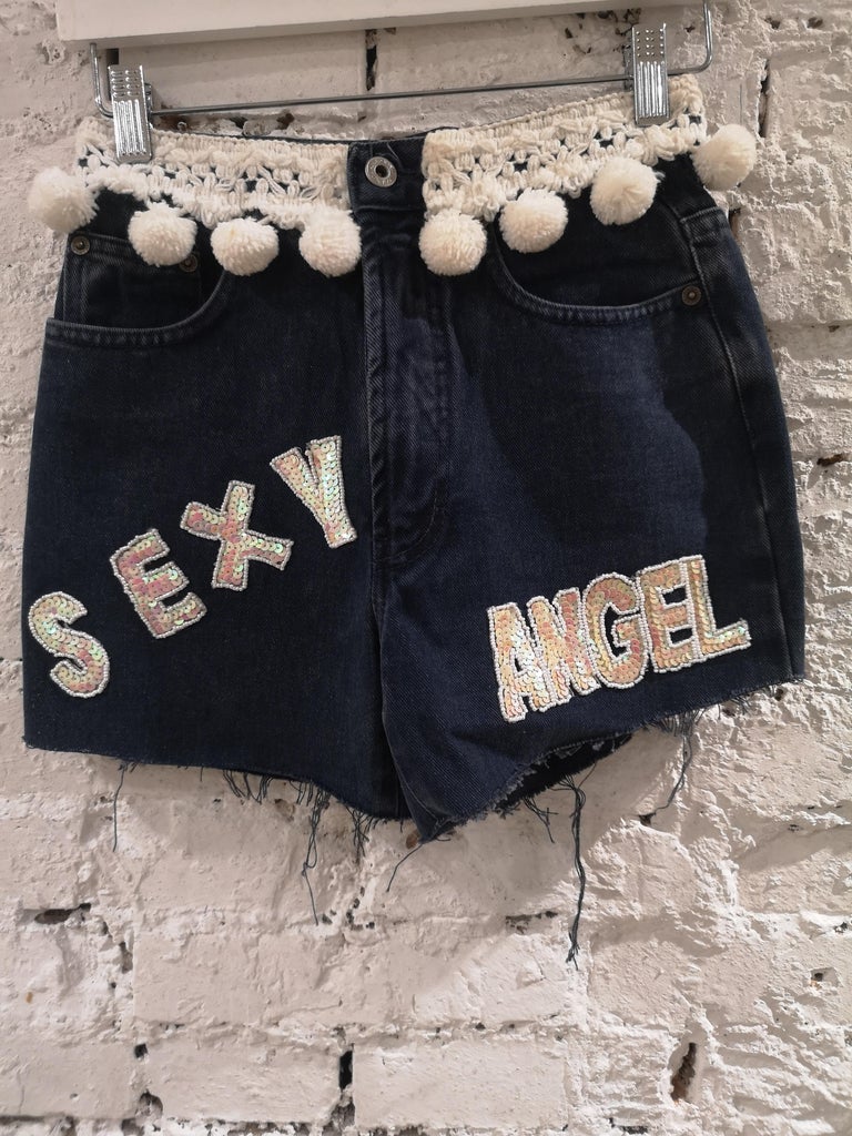 SOAB cotton blue denim sequins Sexy Angel shorts For Sale at 1stDibs