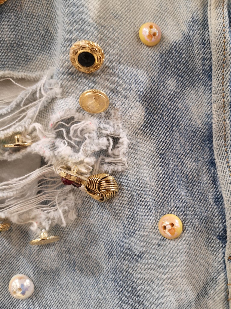SOAB Light blue buttons and beads handmade cotton short For Sale at 1stDibs