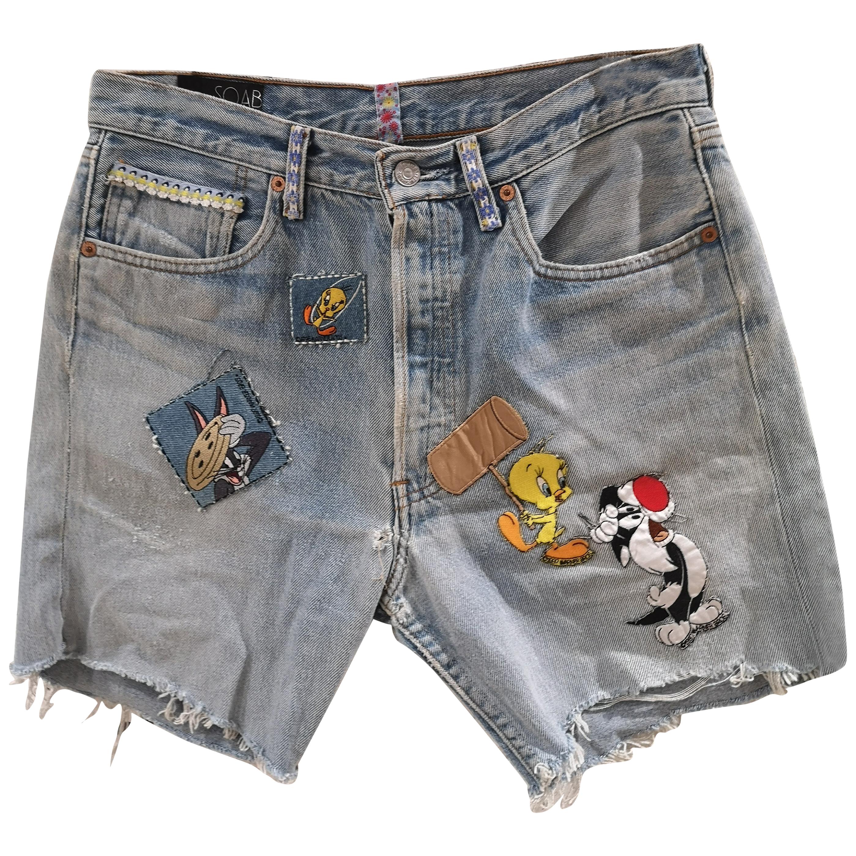 White SOAB customised shorts For Sale at 1stDibs