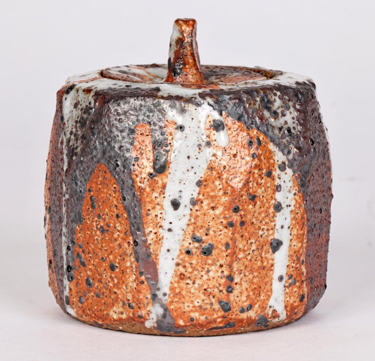Soda Glazed Multi-Sided Studio Pottery Lidded Vessel For Sale at 1stDibs