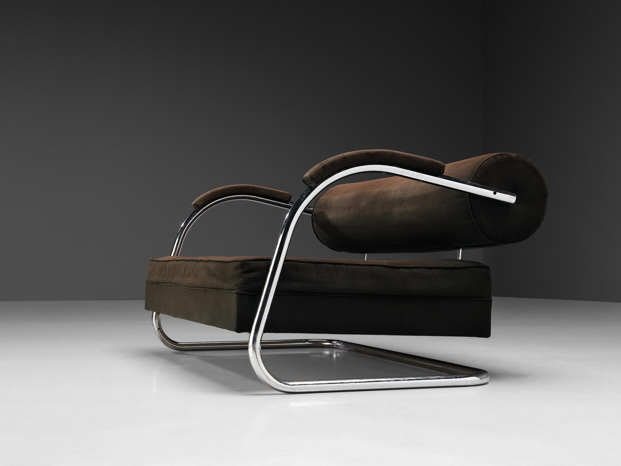 Sofa with Tubular Frame and Brown Upholstery For Sale at 1stDibs