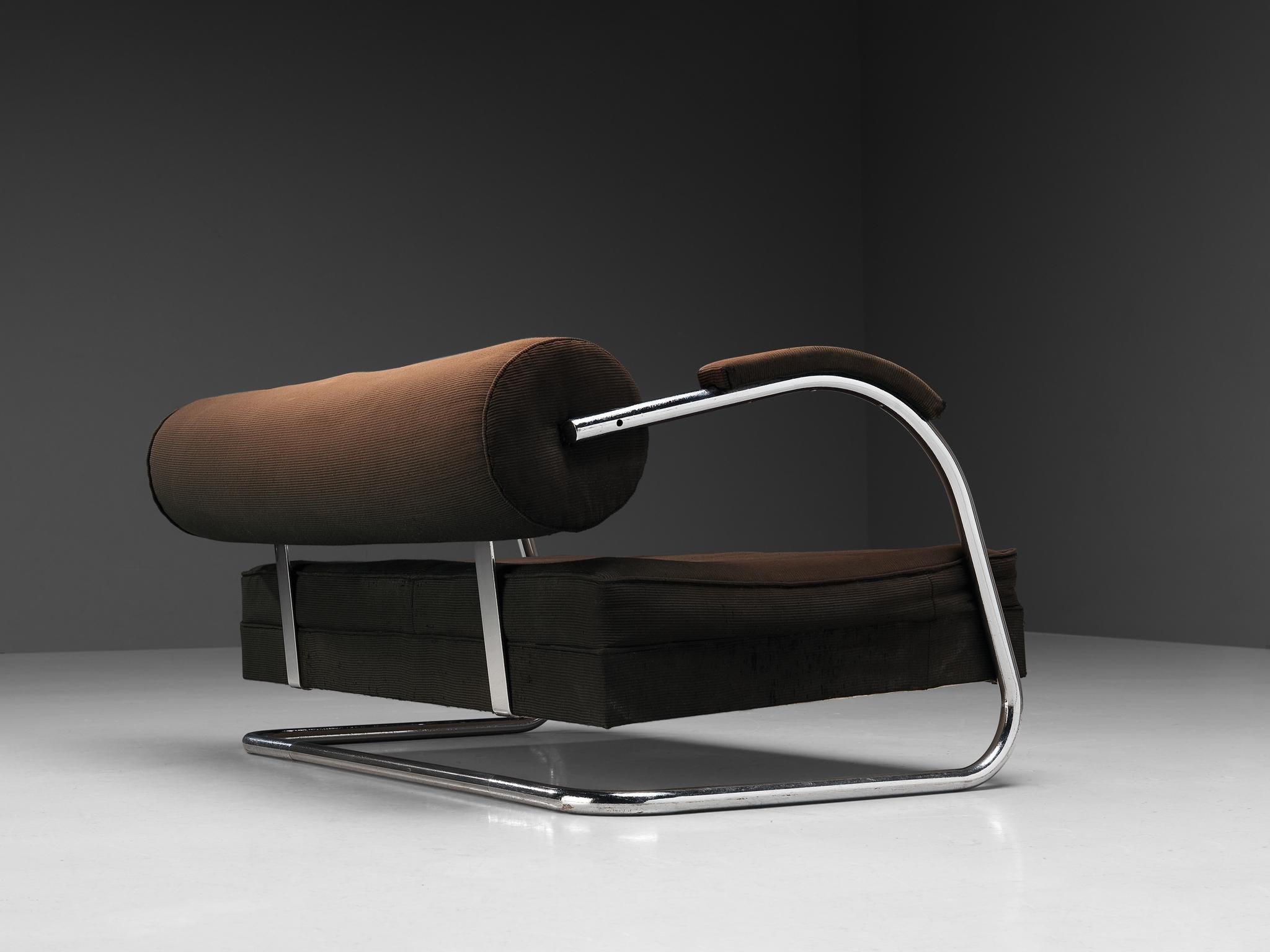 Sofa with Tubular Frame and Brown Upholstery For Sale at 1stDibs