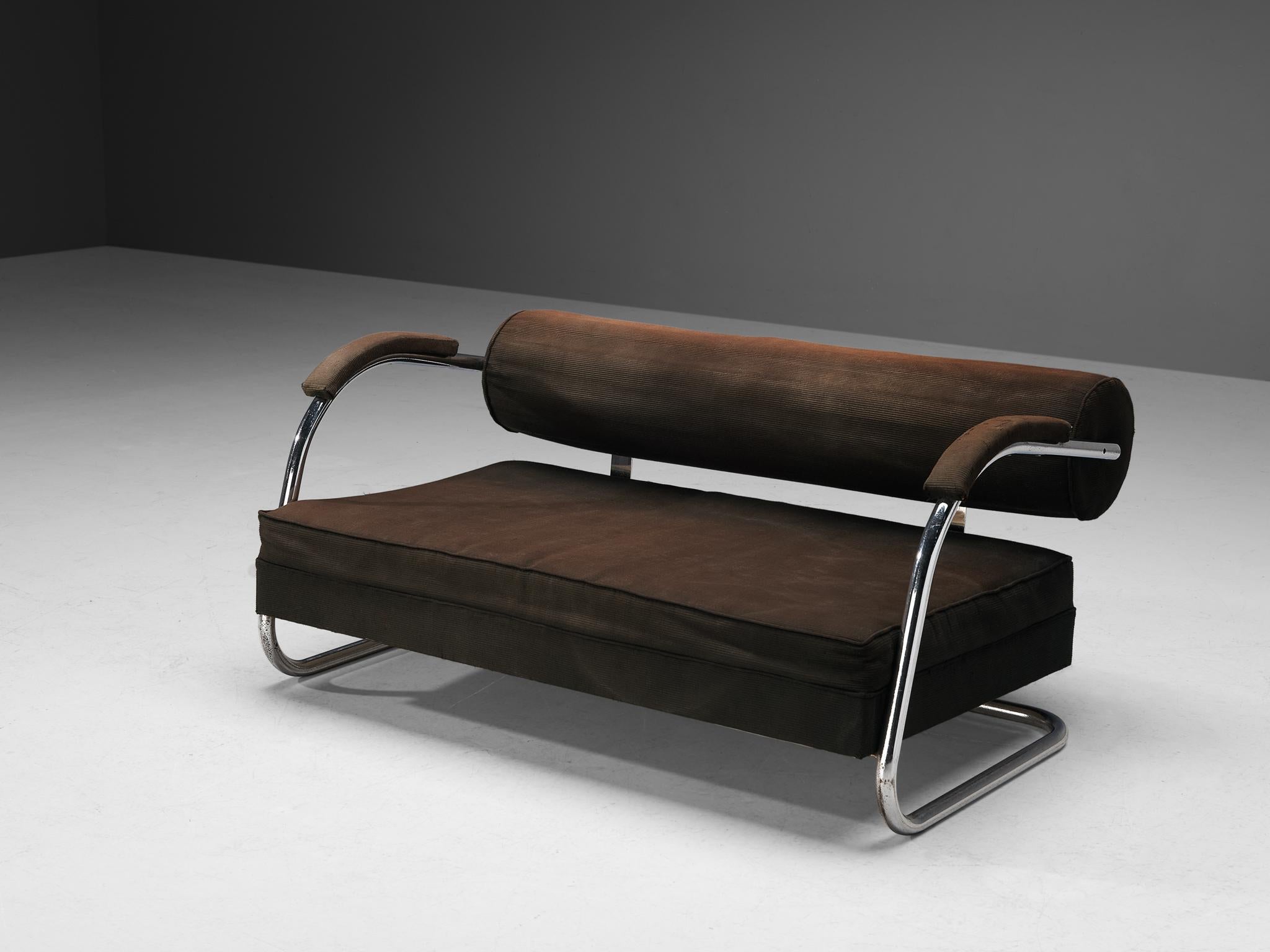 Sofa with Tubular Frame and Brown Upholstery For Sale at 1stDibs