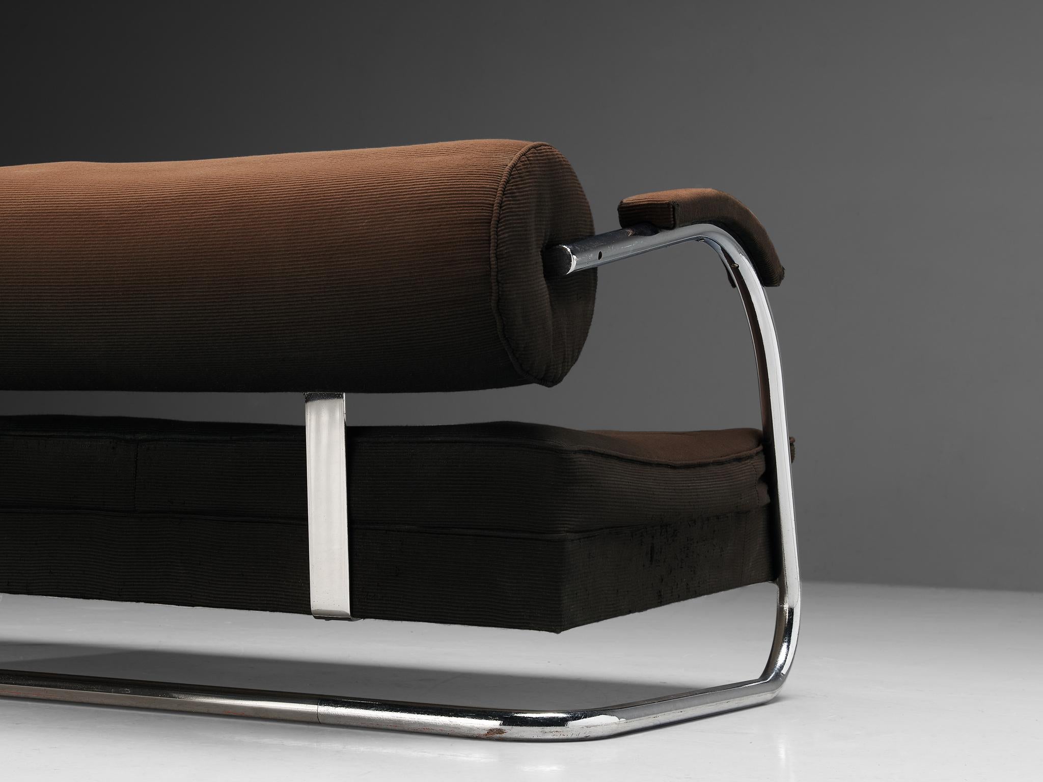 Sofa with Tubular Frame and Brown Upholstery For Sale at 1stDibs