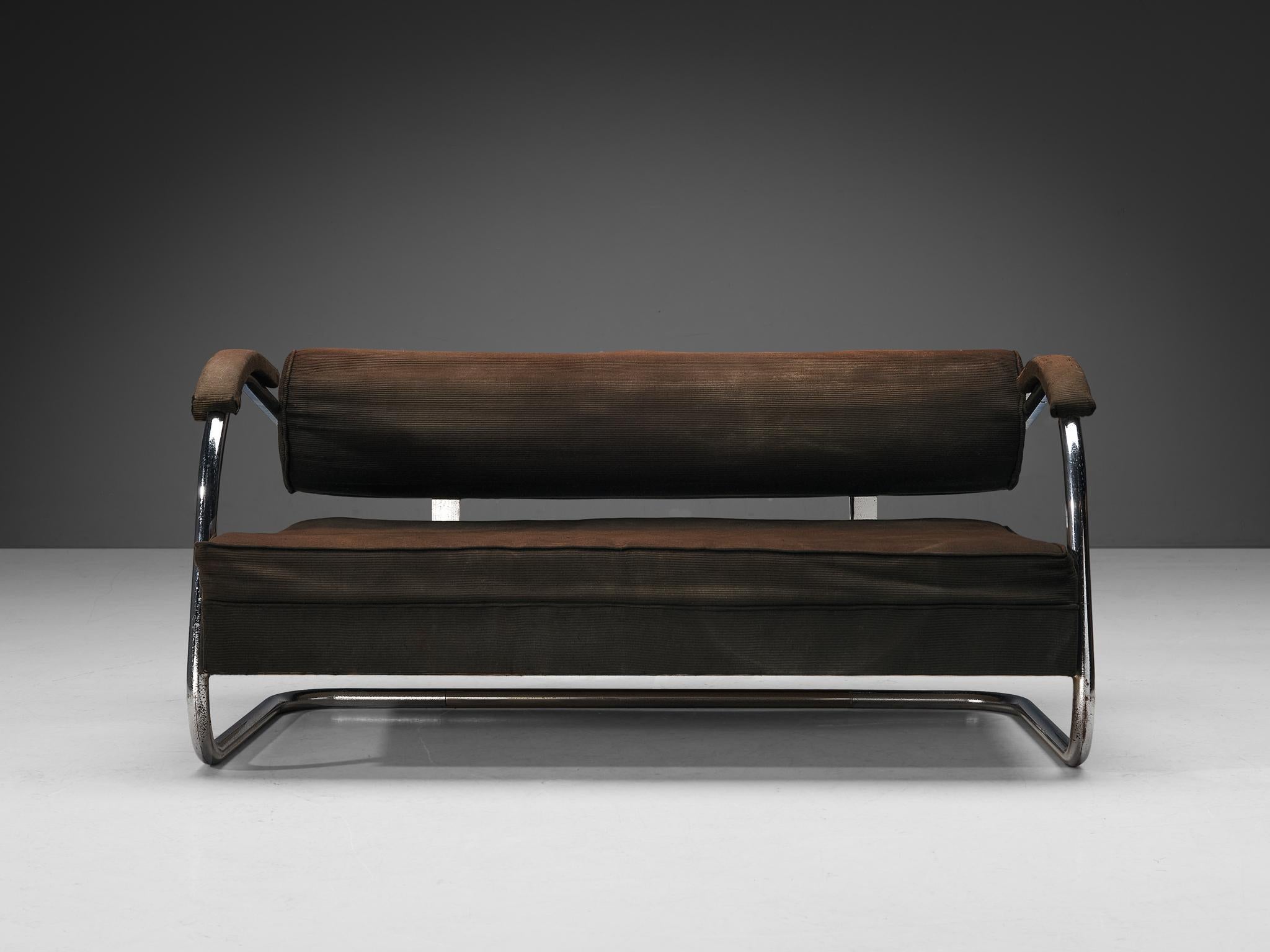 Sofa with Tubular Frame and Brown Upholstery For Sale at 1stDibs