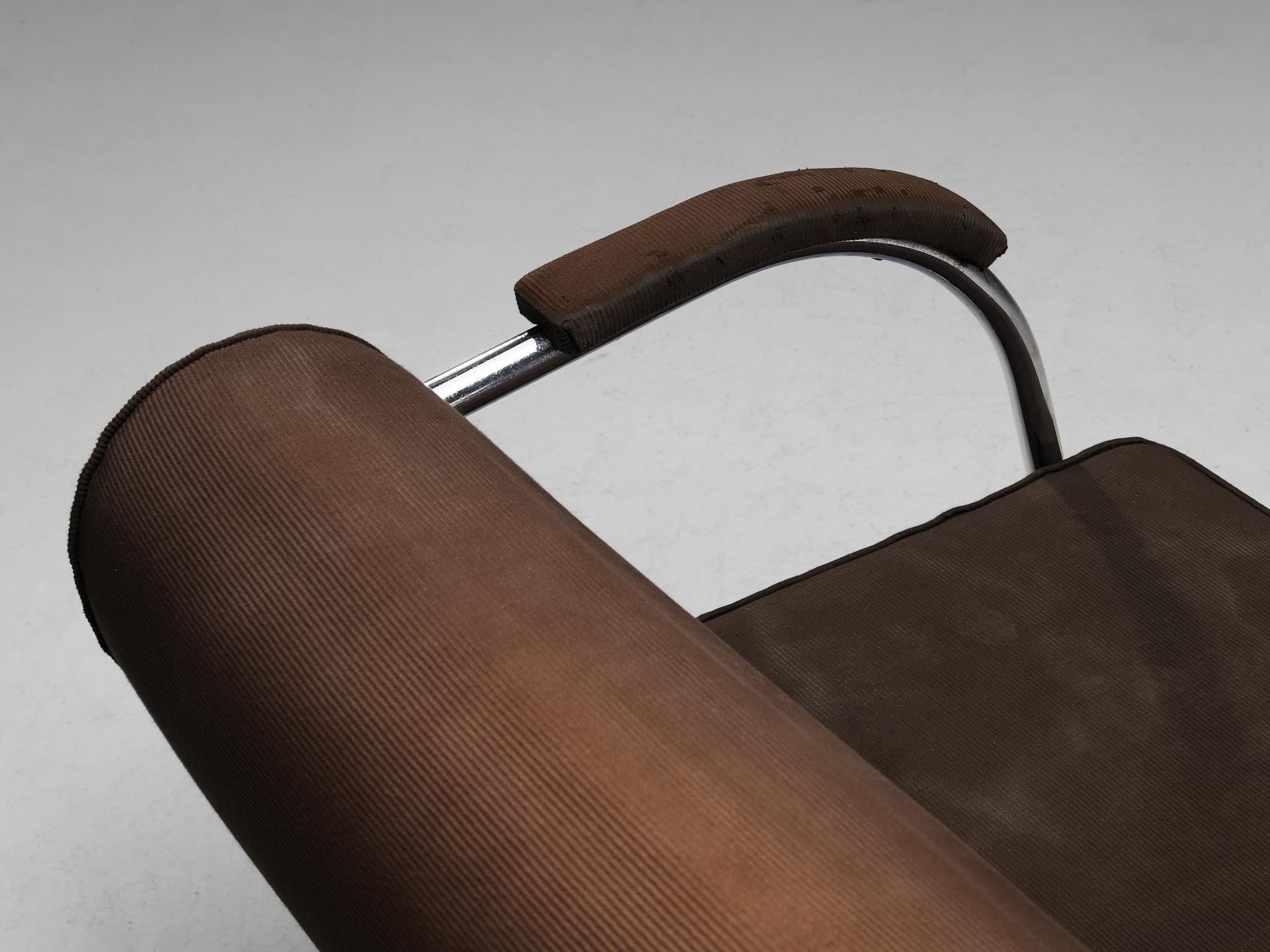 Sofa with Tubular Frame and Brown Upholstery For Sale at 1stDibs