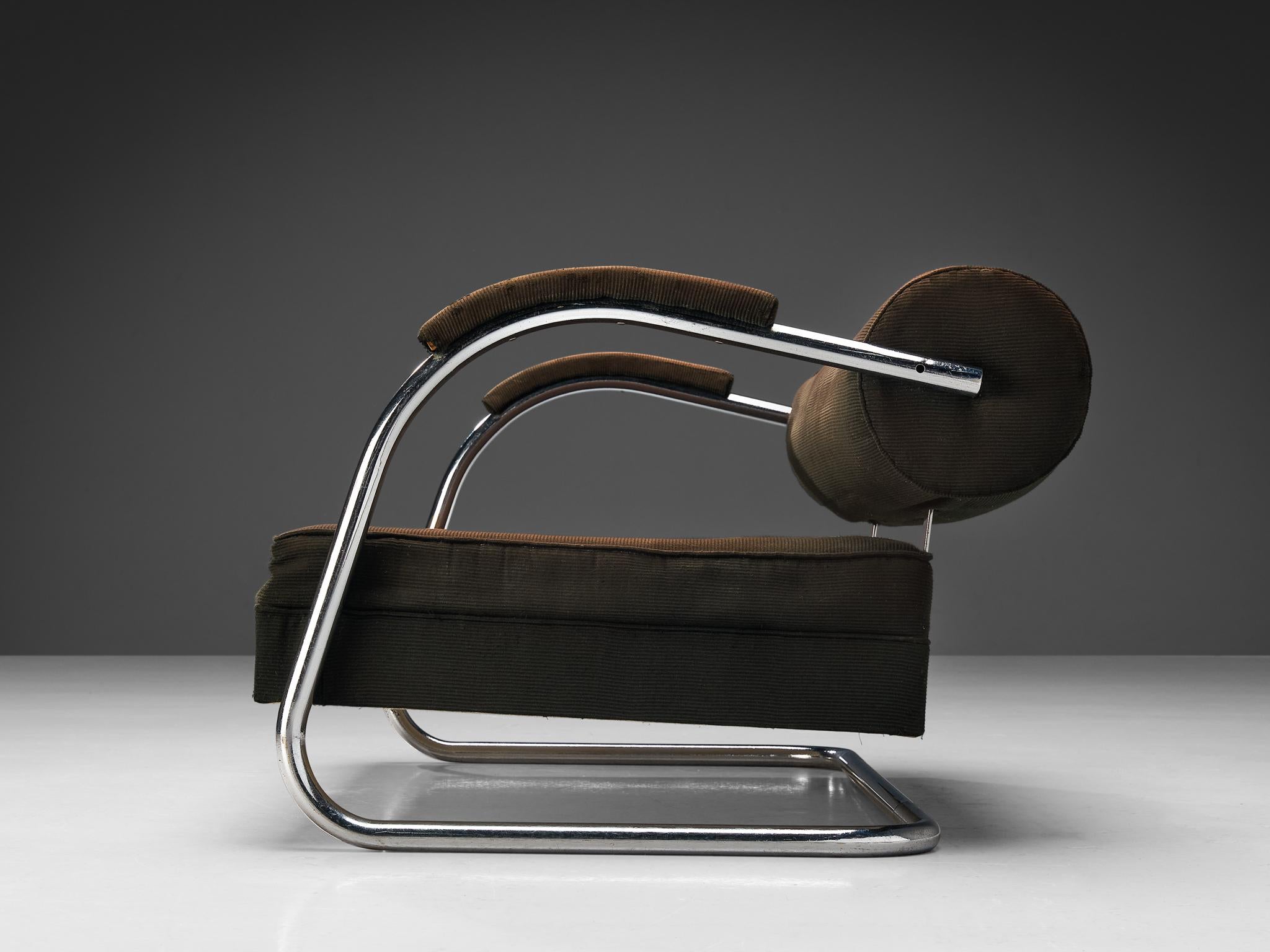 Sofa with Tubular Frame and Brown Upholstery For Sale at 1stDibs