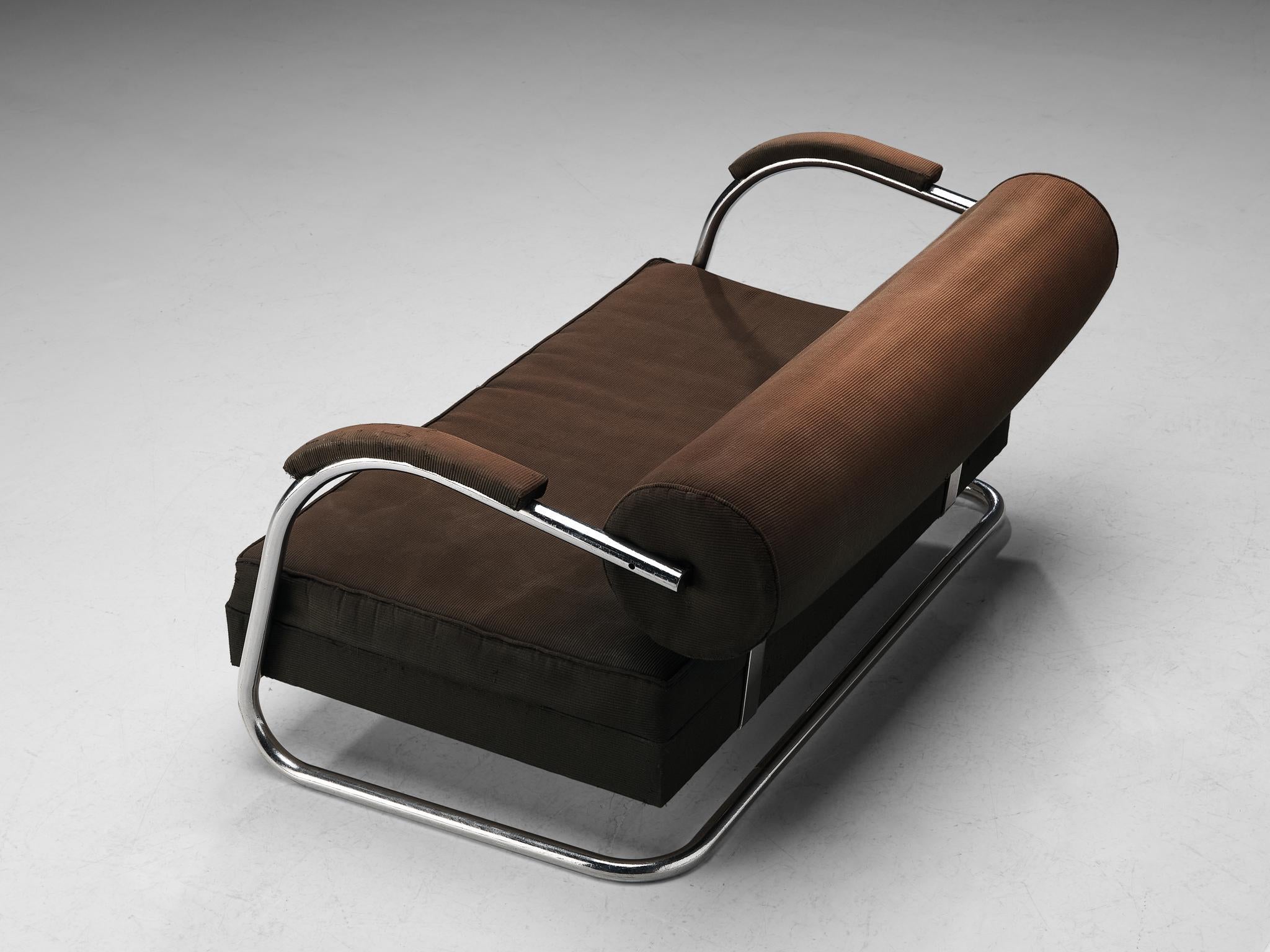 Sofa with Tubular Frame and Brown Upholstery For Sale at 1stDibs