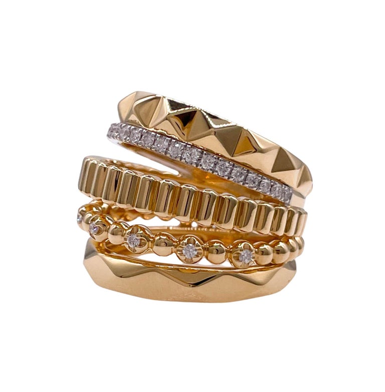 Sofragem 18k Yellow Gold Diamond 5 Row Band Cocktail Ring For Sale at ...