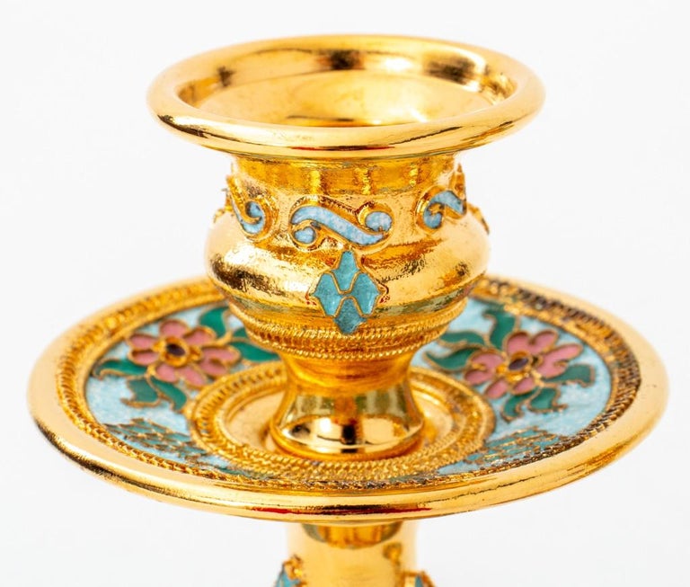 Sofrino Russian Enamel Candlesticks, 1990s For Sale at 1stDibs
