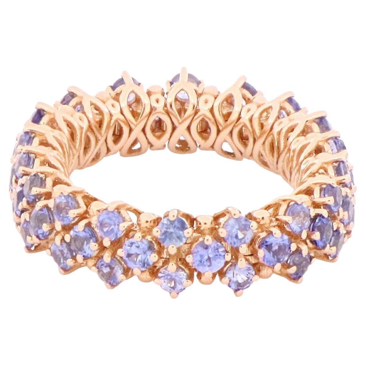 Soft 3-row mesh pink sapphires pavè flexible ring in 18kt rose gold For ...