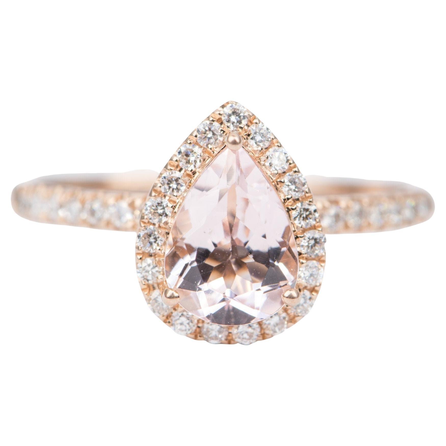 3.29 Carat Morganite Diamond Double Halo 14K Rose Gold Ring For Sale at ...