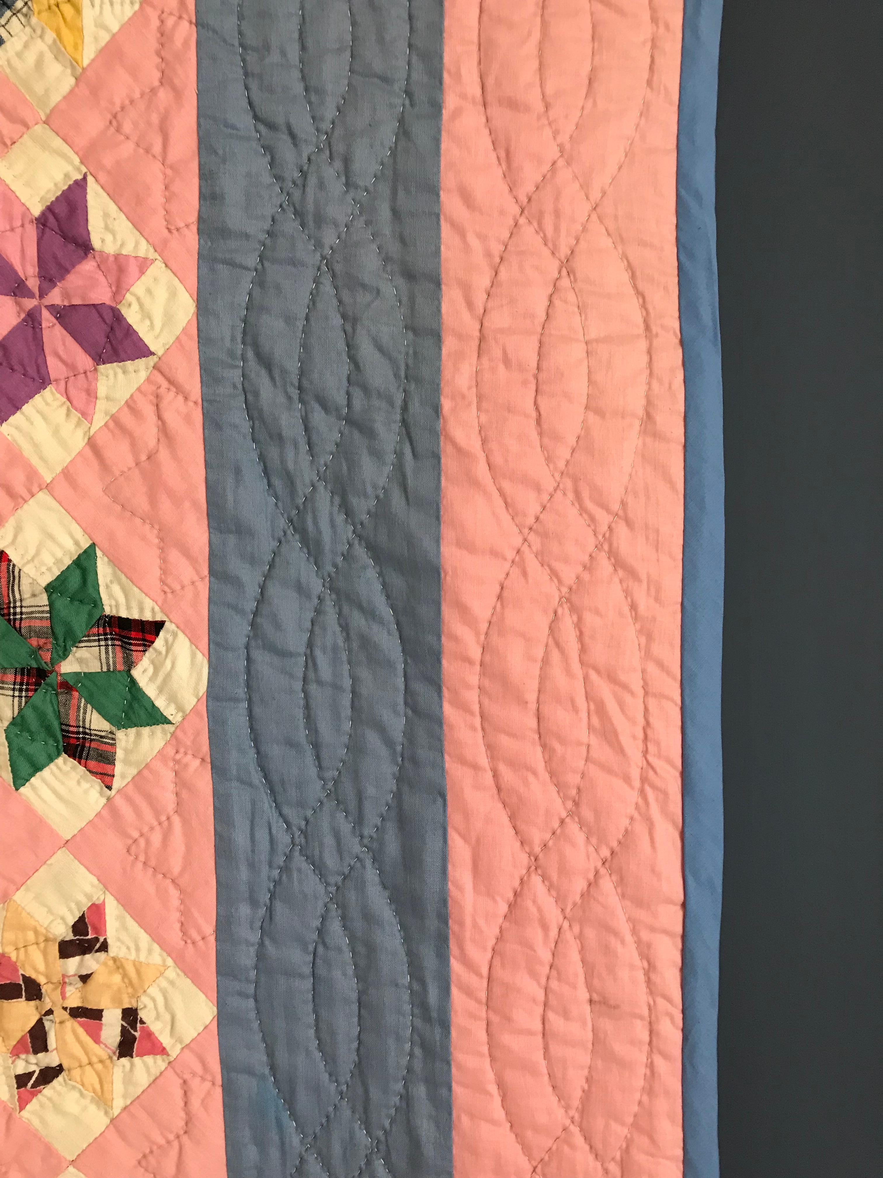 Soft Pink Vintage Patchwork Quilt at 1stDibs