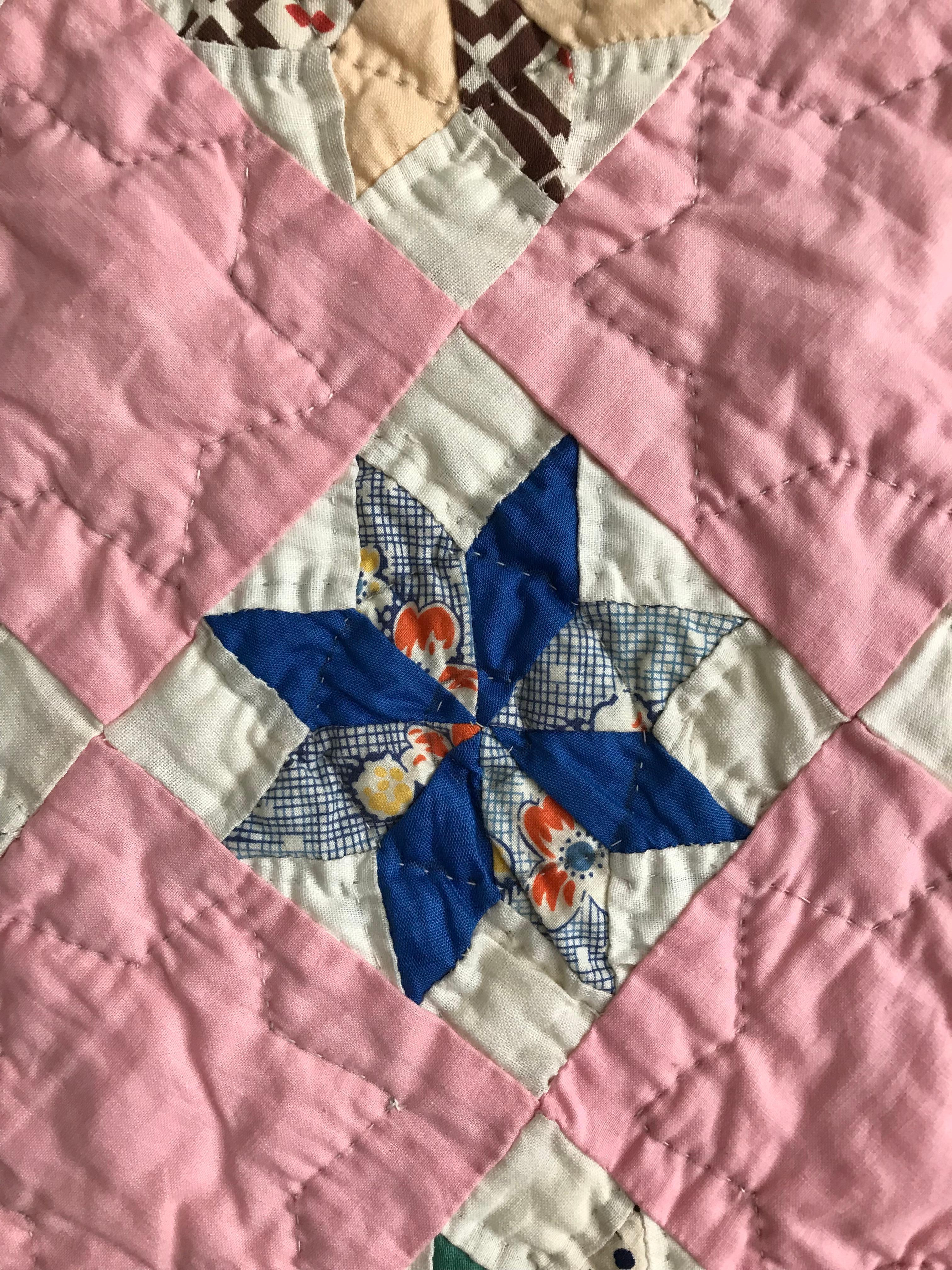 Soft Pink Vintage Patchwork Quilt at 1stDibs