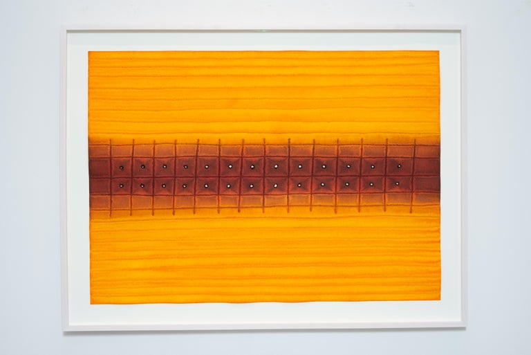 Sohan Qadri - Vibrant saffron yellow abstract ink and dye painting on ...