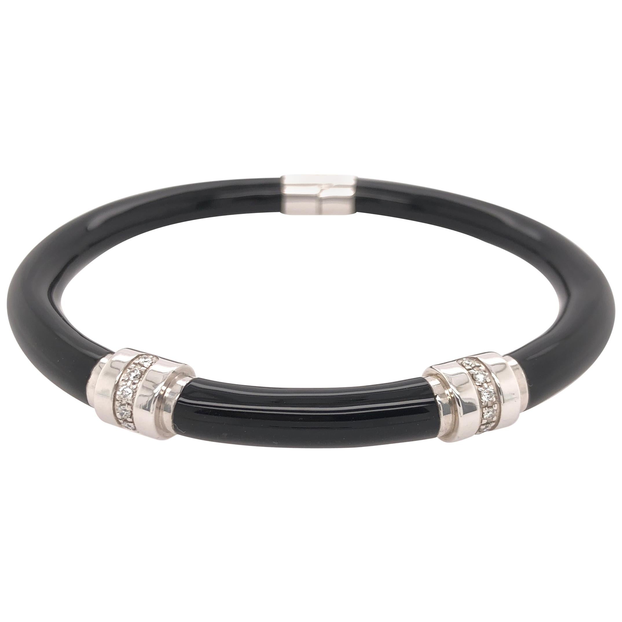 Soho Black Enamel Bangle Bracelet with Diamonds For Sale at 1stDibs