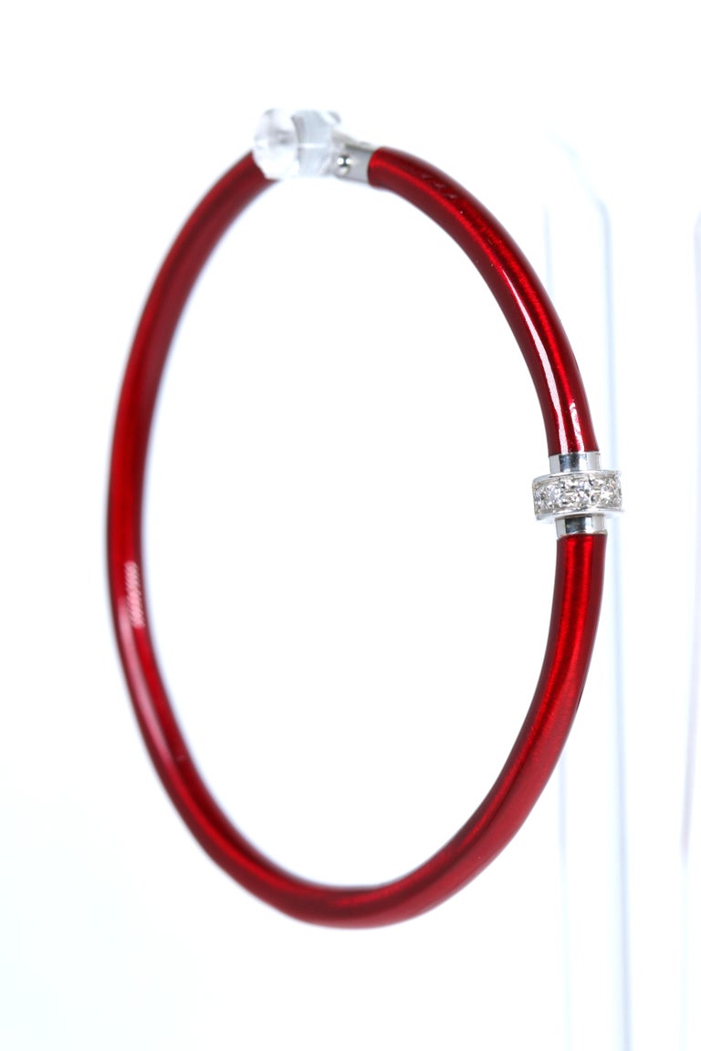 Soho Diamond Hoops Red Enamel For Sale at 1stDibs