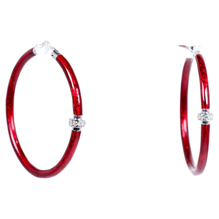 Soho Sterling Silver Red Enamel and Diamond Hoop Earrings For Sale at ...