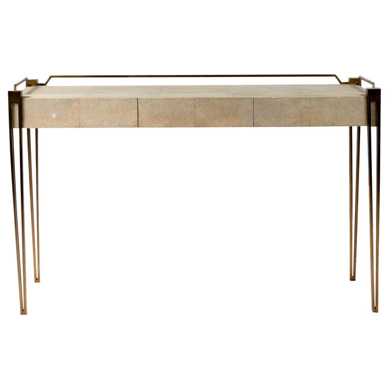 Soho Writing Desk in Cream Shagreen and Bronze-Patina Brass by R and Y ...