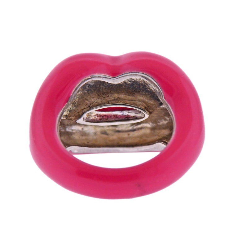 Solange Azagury Partridge Lips Hot Pink Enamel Silver Ring at 1stDibs ...
