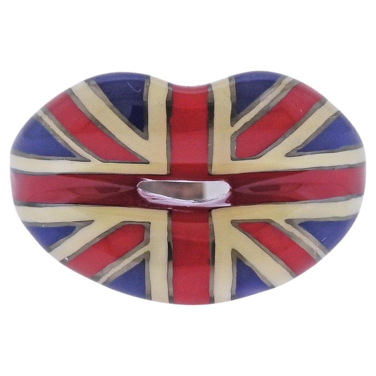 Solange Azagury Partridge Union Jack Enamel Silver Lips Ring For Sale ...