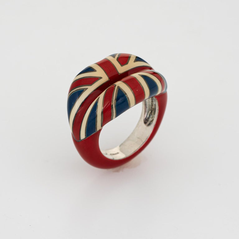 Solange Azagury Partridge Union Jack Hot Lips Ring 5.5 Sterling Silver ...