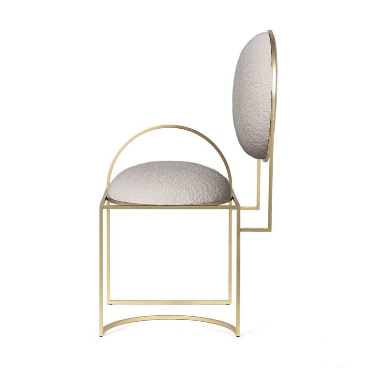 Solar Chair, Cream Boucle Wool Fabric and Brushed Brass Frame, by Lara ...